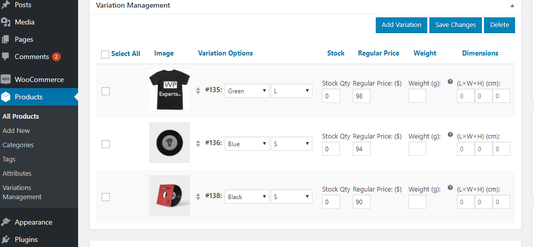 Woocommerce Easy Variations Management - WPExperts