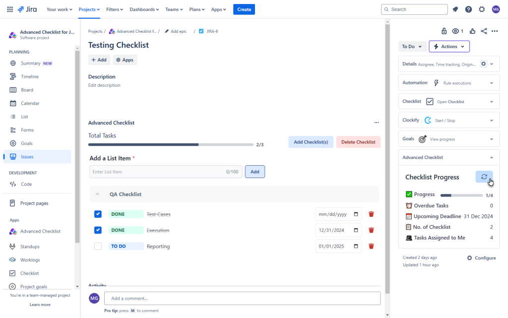 Advanced Checklist for Jira – Now Available On Atlassian Marketplace!